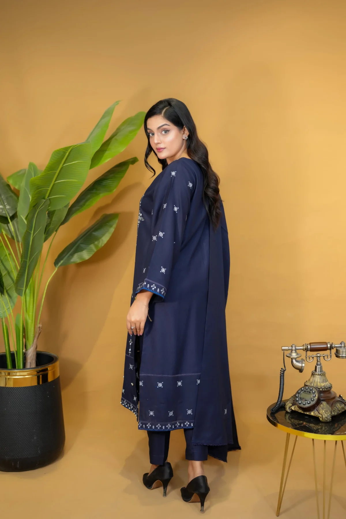 Blue Dhanak 3-Piece Embroidered - Pretbee